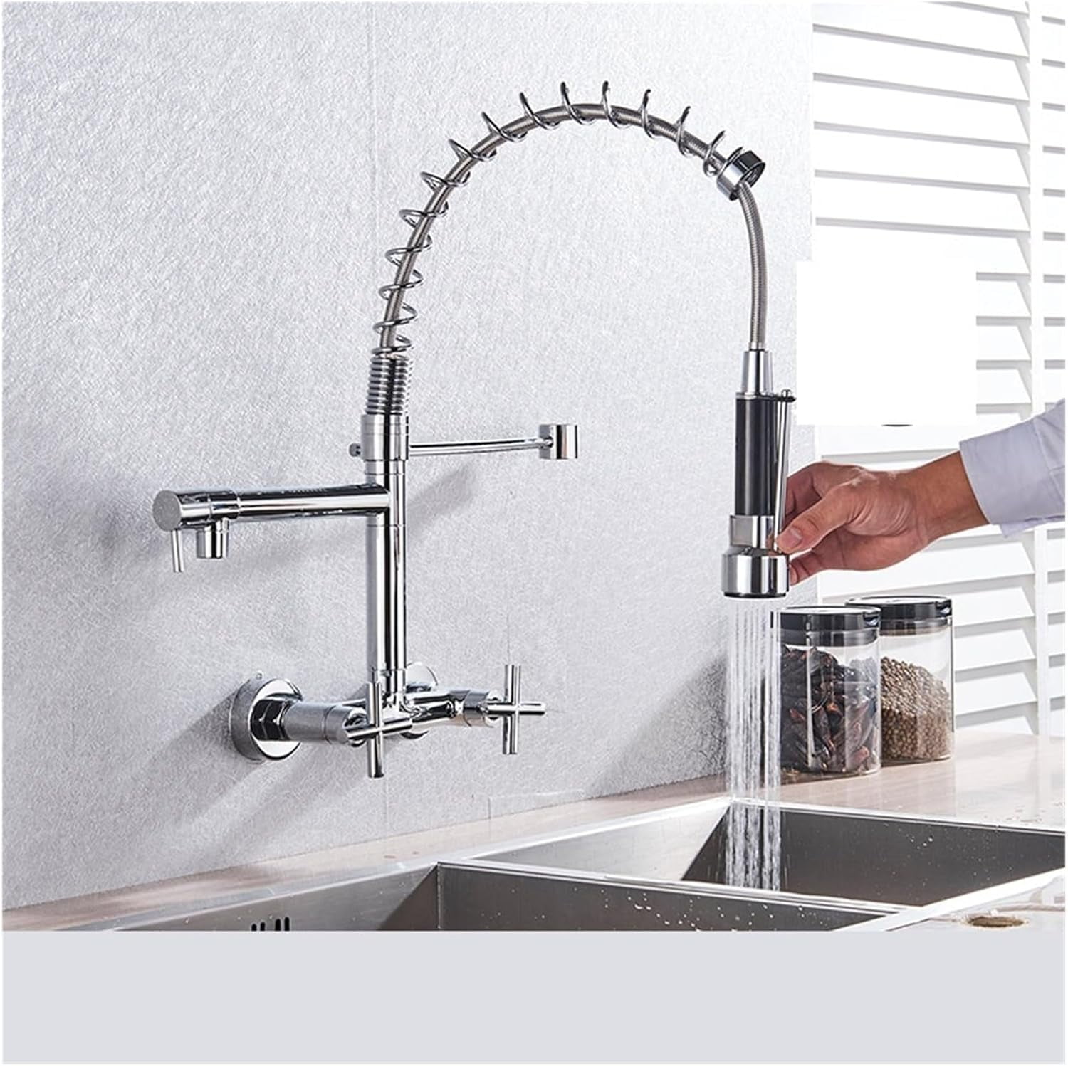 Matte Black Wall Mounted Kitchen Faucet Hot Cold Water Mixer Tap for ...