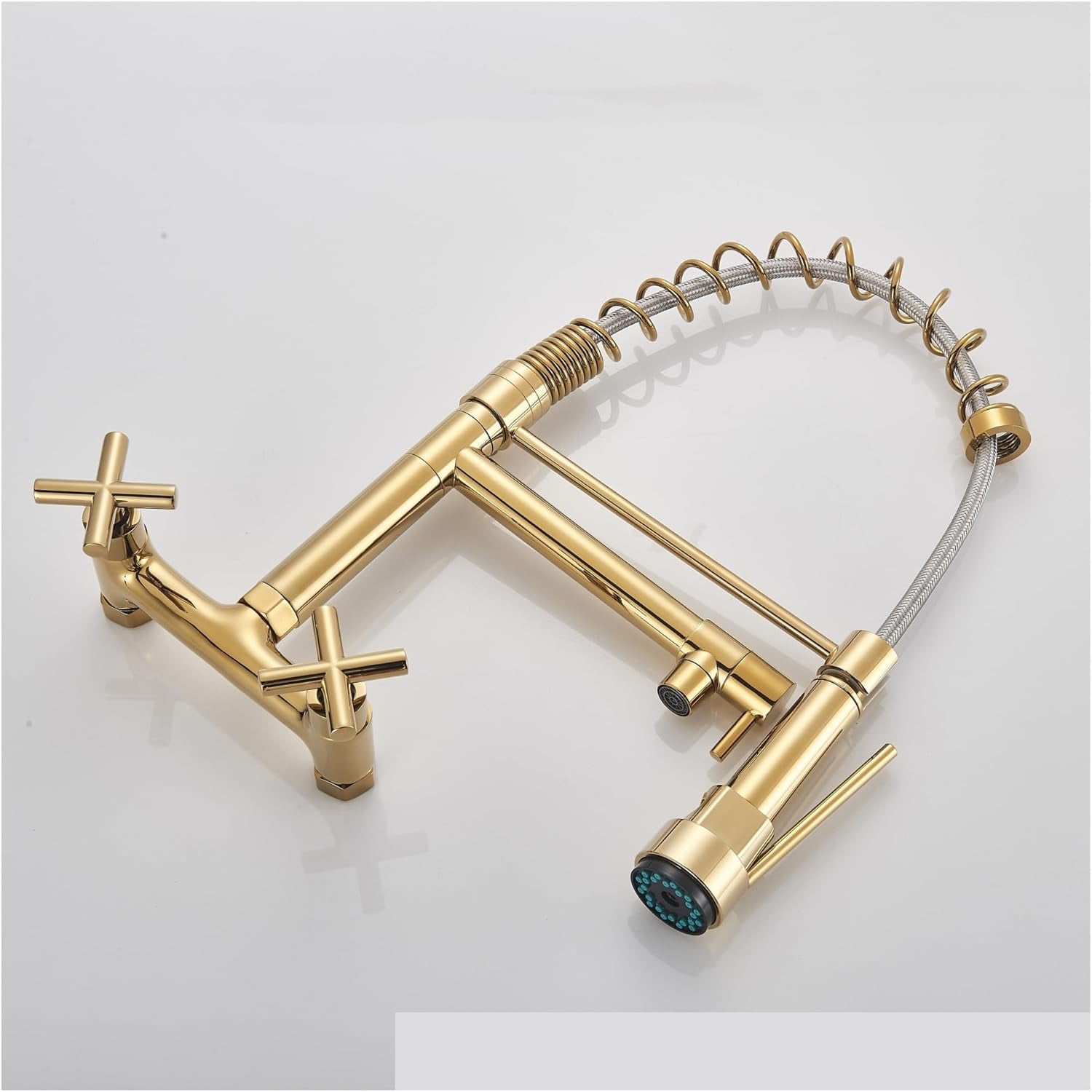 Matte Black Wall Mounted Spring Kitchen Faucet Pull Down Spout Double ...