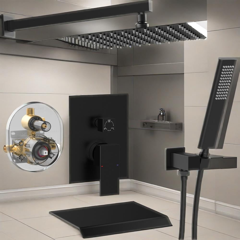 Matte Black Waterfall Shower Faucet Set, High Pressure 10-Inch Rain ...