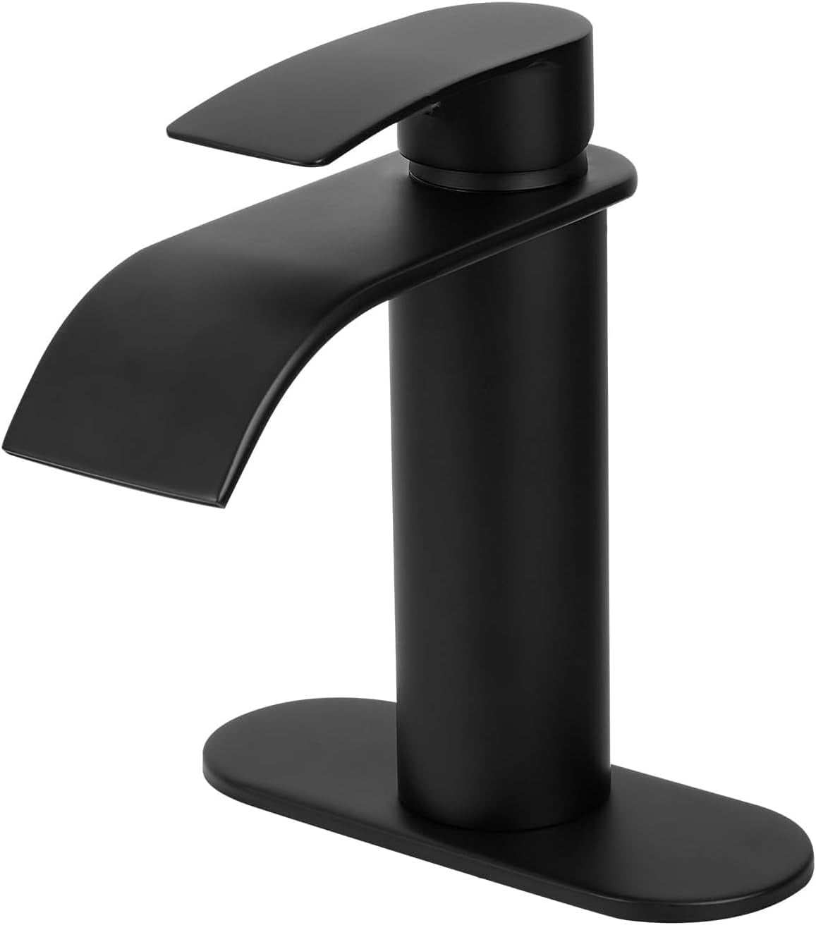 Matte Black Waterfall Spout Basin Tap for Bathroom, Single Handle ...
