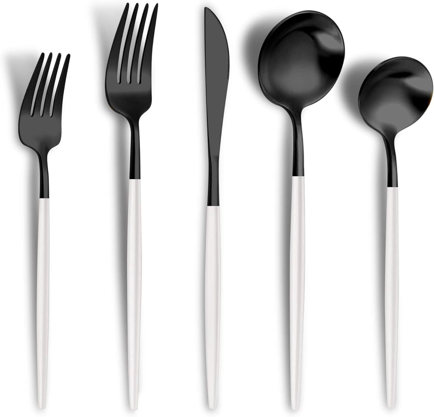 Matte Black White Silverware Set for 4, Modern Stainless Steel Brushed ...
