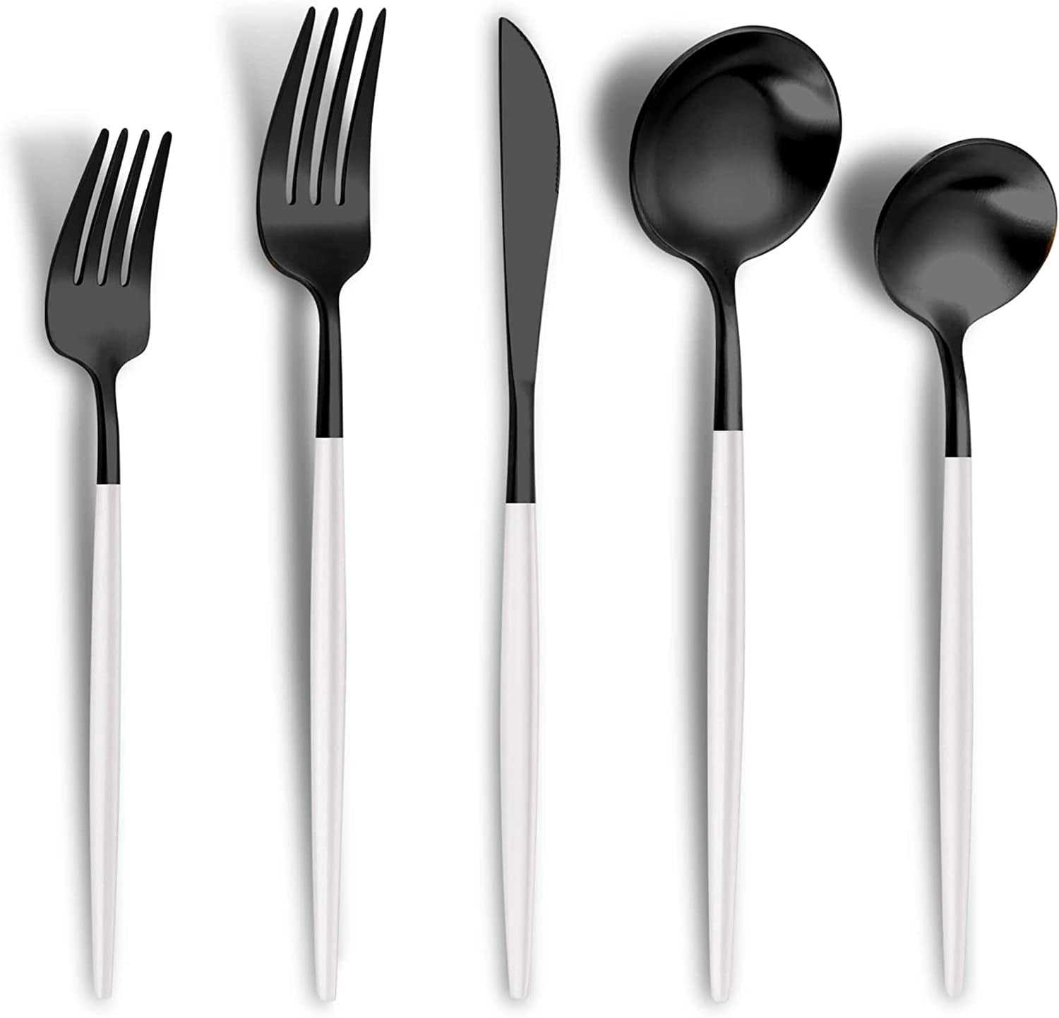 Matte Black White Silverware Set for 4,Modern Stainless Steel Brushed ...
