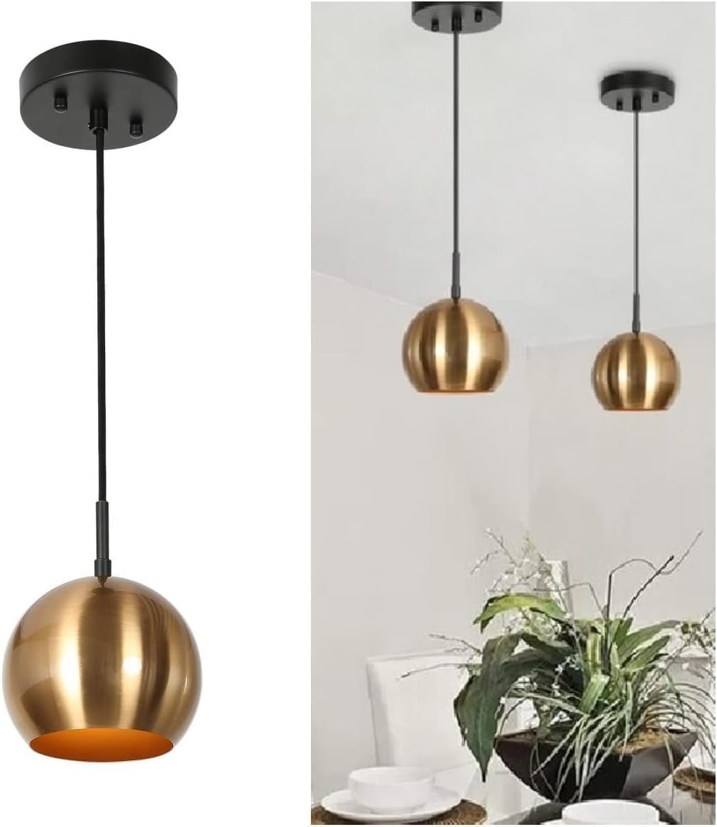 Matte Black and Plated Brass Pendant Lighting, Modern 5.5 Inches ...