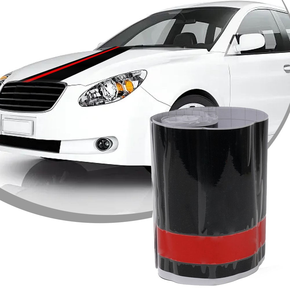 Matte Black with Red Rally Stripes Racing Trim Car Body Front Hood ...