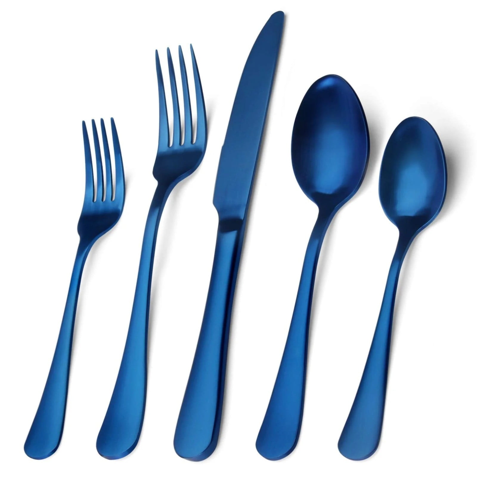 Matte Blue Kitchen Utensils Set Silverware Set, Satin Finish Stainless ...