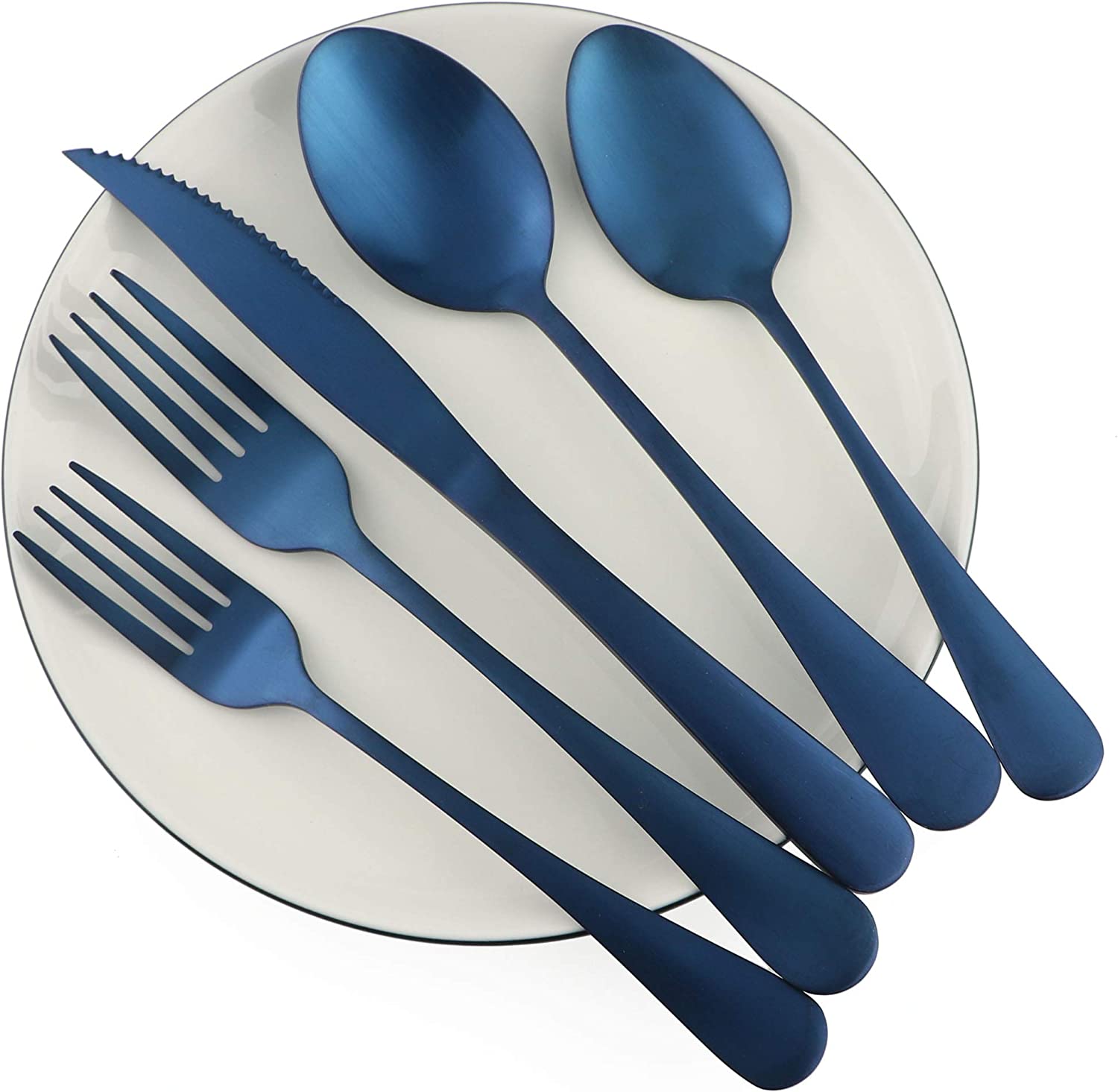 Matte Blue Steak Knife Flatware Set, 20 Piece Set 18/0 Stainless Steel ...