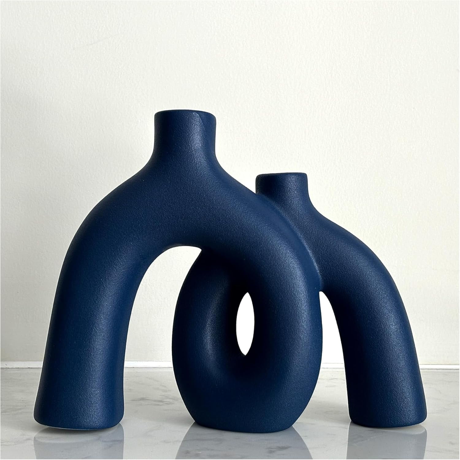Matte Blue Vase Set - Hug Hollow Donut Aesthetic Ceramic Vases Home ...