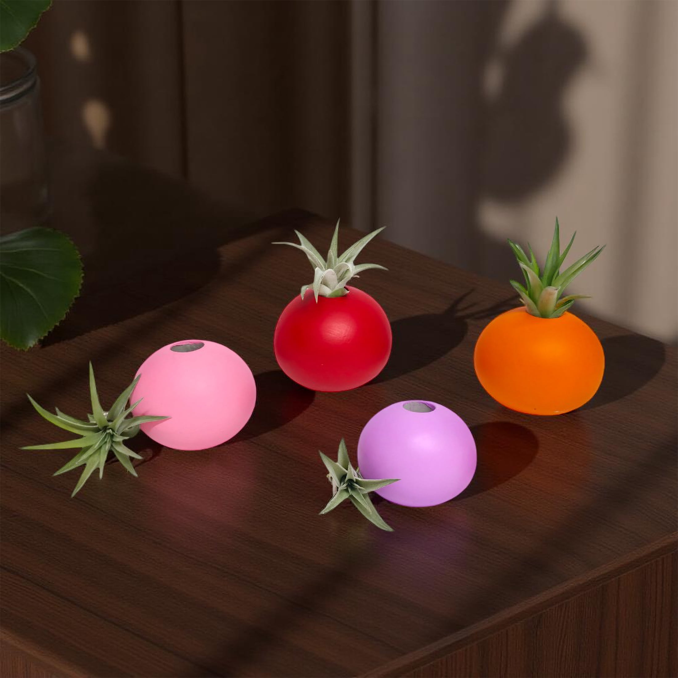 4-Piece Matte Bubble Planters with Live Air Plants – Red Pink Orange ...