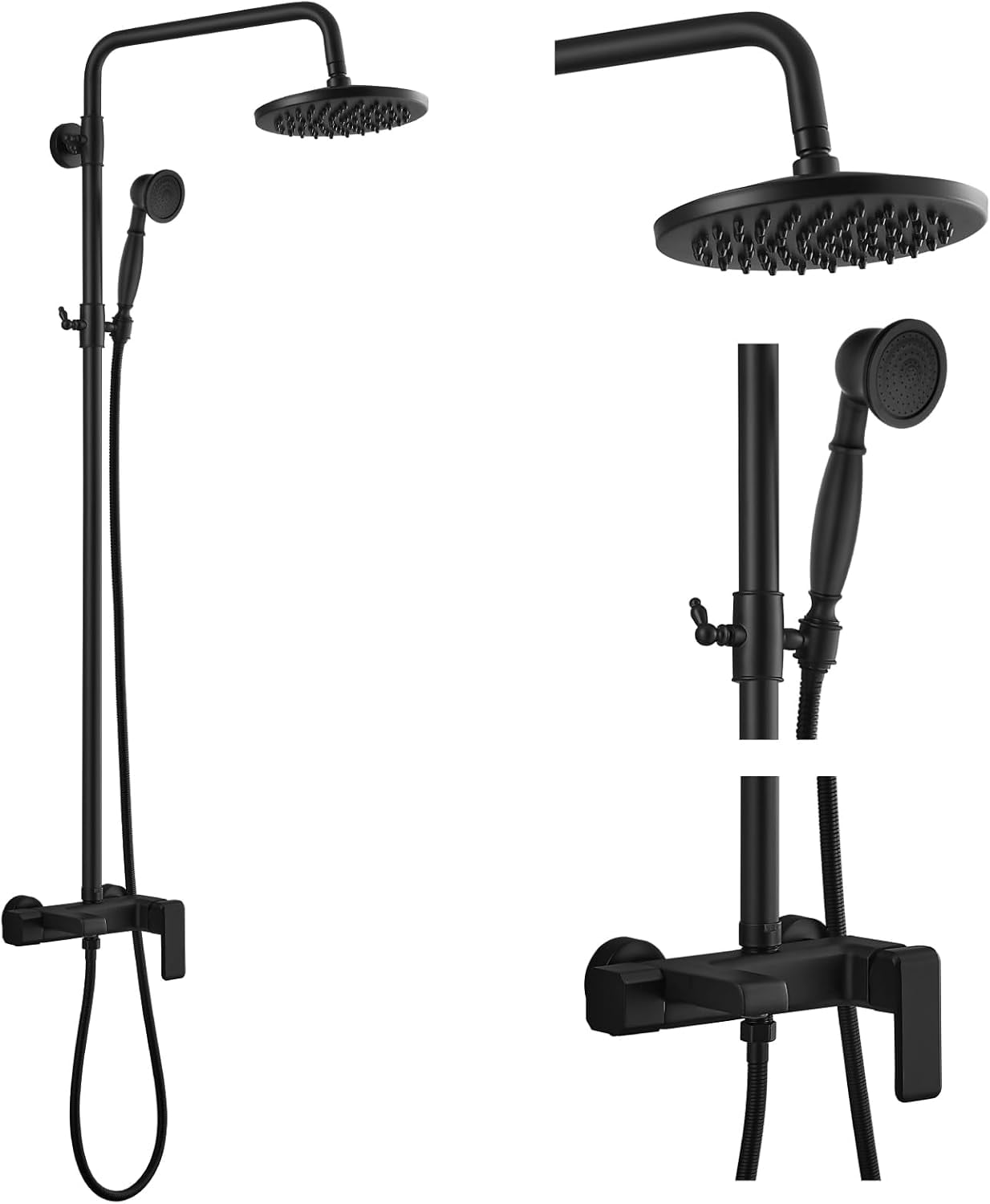 Matte Exposed Shower Fixture Faucet Set Triple Function Inch Rainfall ...