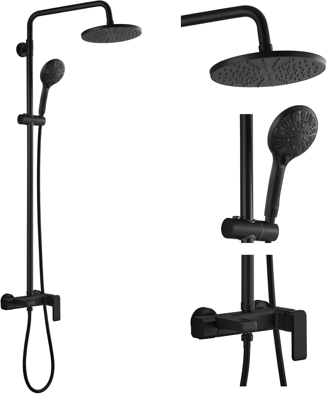 Matte Exposed Shower Fixture Faucet Set Triple Function Inch Rainfall ...