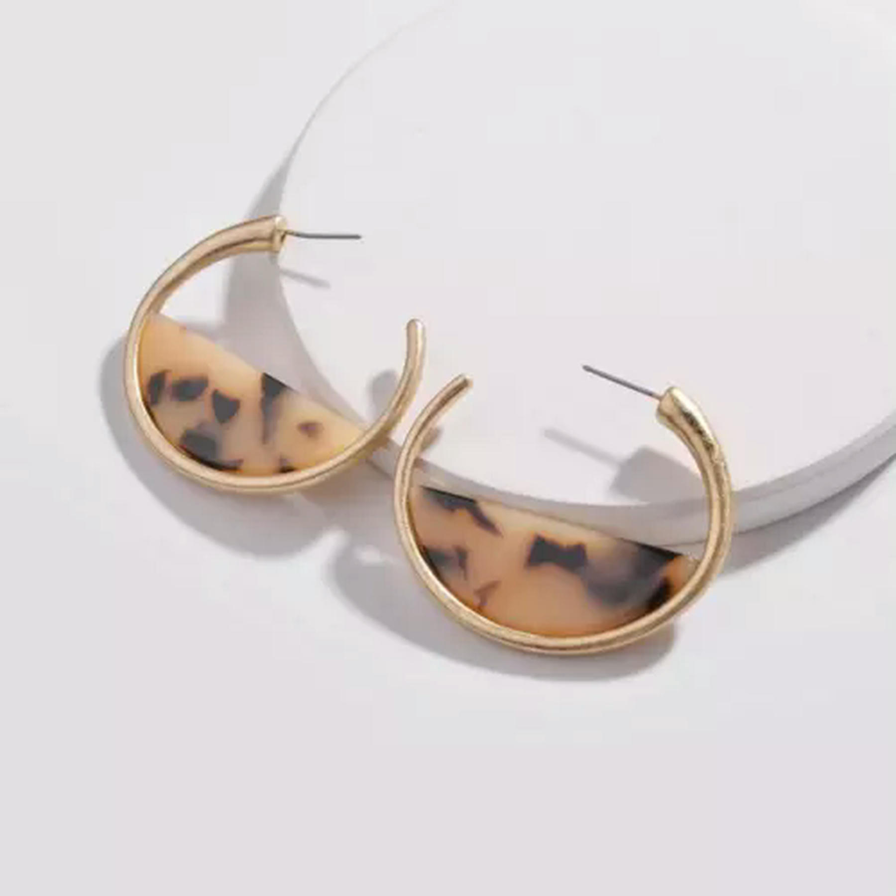Matte Gold Circle Hoops Tortoise Shell Acrylic Half Round Hoop Women ...