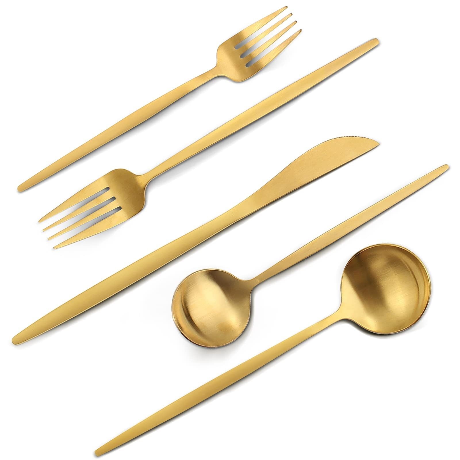 Matte Gold Silverware Set, 20-Piece Stainless Steel Flatware Set, Satin ...