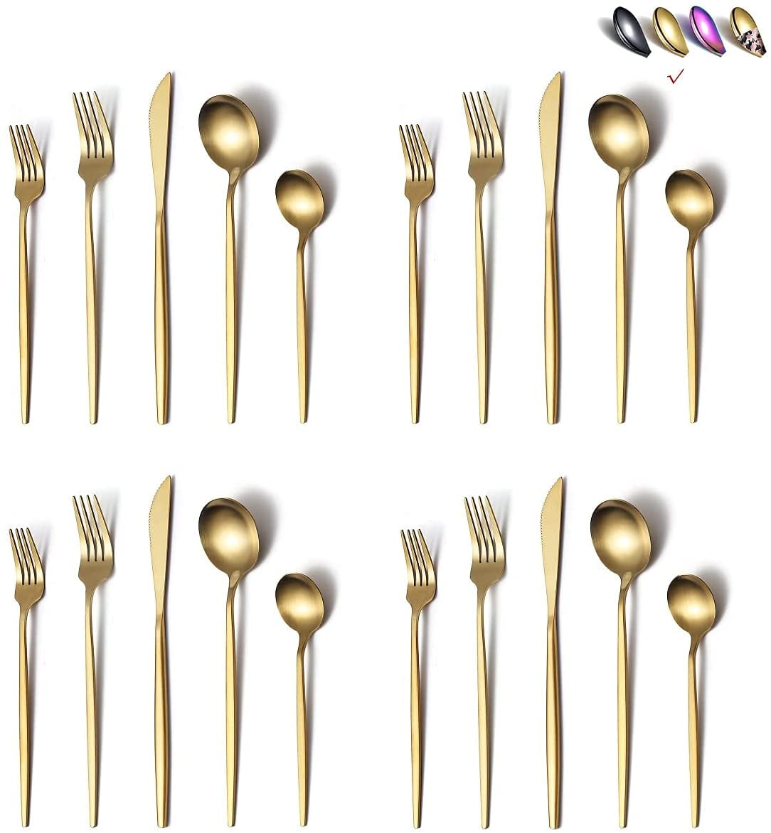 Matte Gold Silverware Set 40 Pieces, Stainless Steel Golden Flatware ...