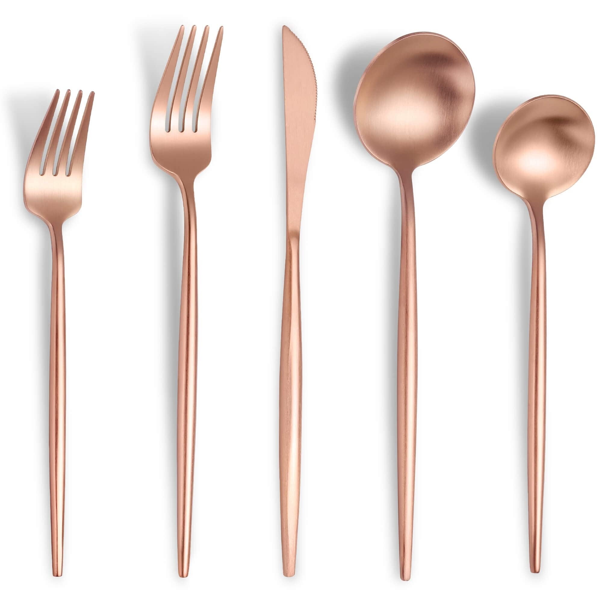 Matte Gold Silverware Set for 6,Modern Stainless Steel Brushed Cutlery ...