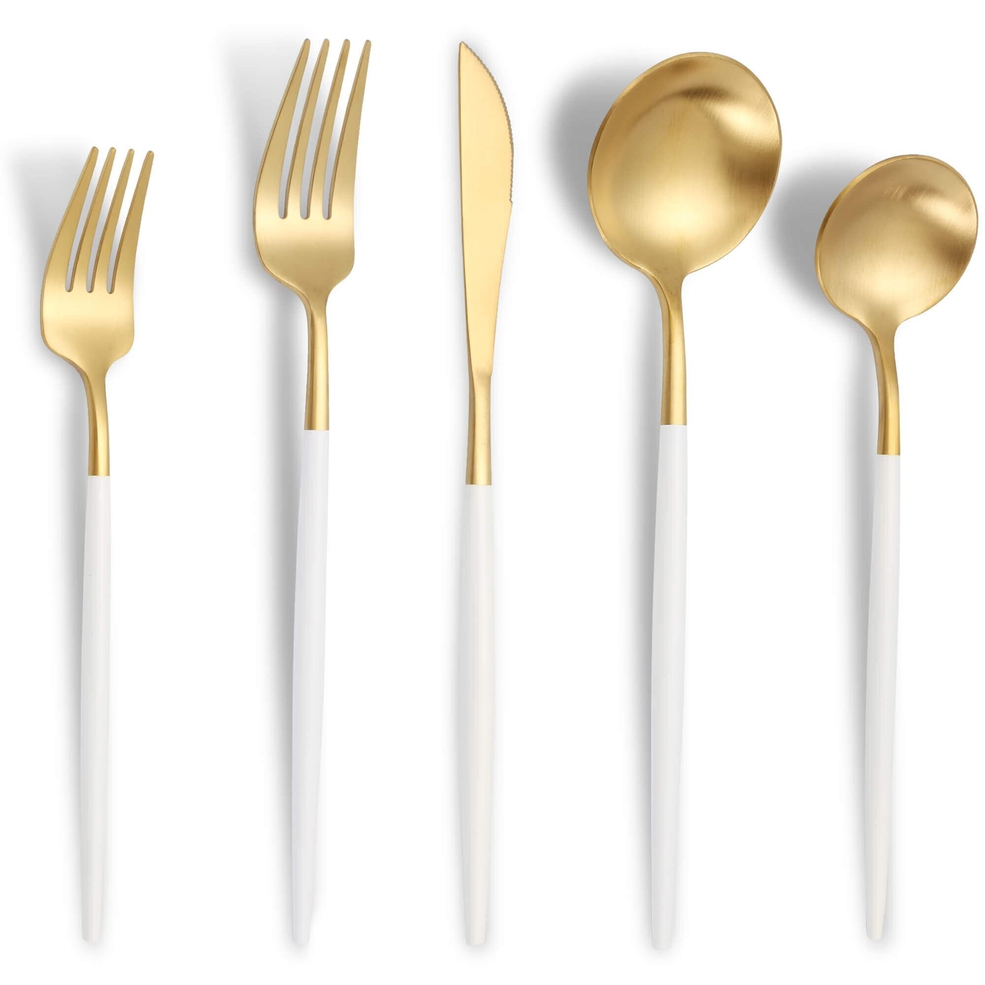 Matte Gold Silverware Set for 6,Modern Stainless Steel Brushed Cutlery ...
