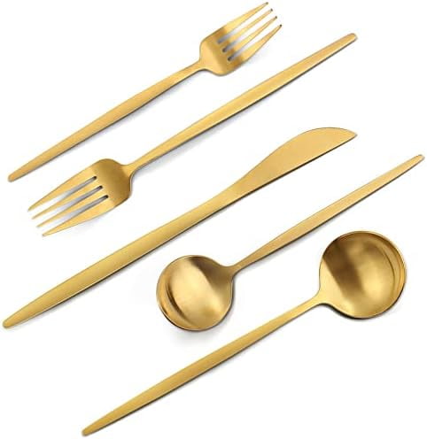 Matte Gold Silverware Set, 60-Piece Stainless Steel Flatware Set, Satin ...