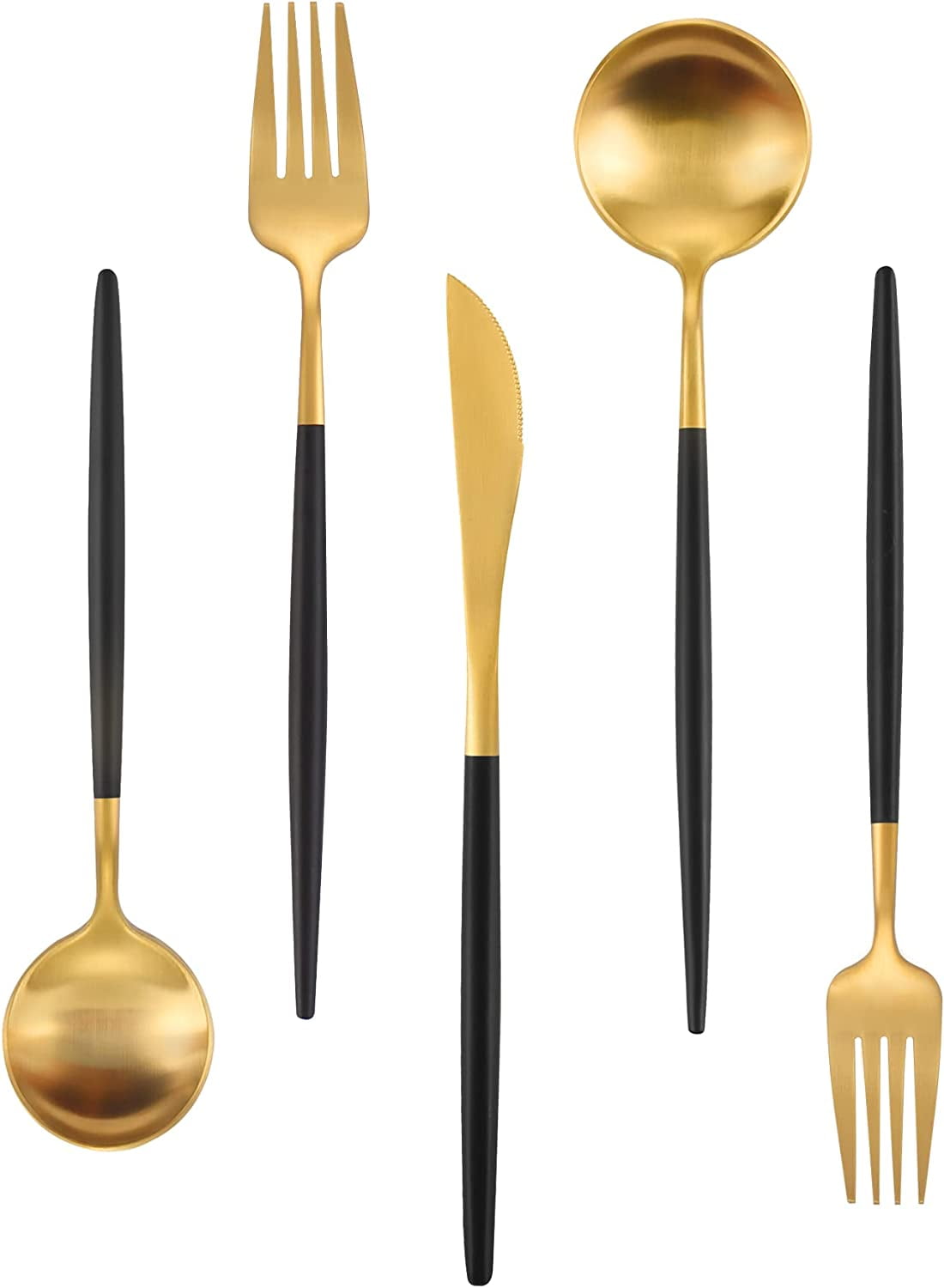 Matte Gold Silverware Set With Black Handle, 40 Pieces Stainless Steel ...