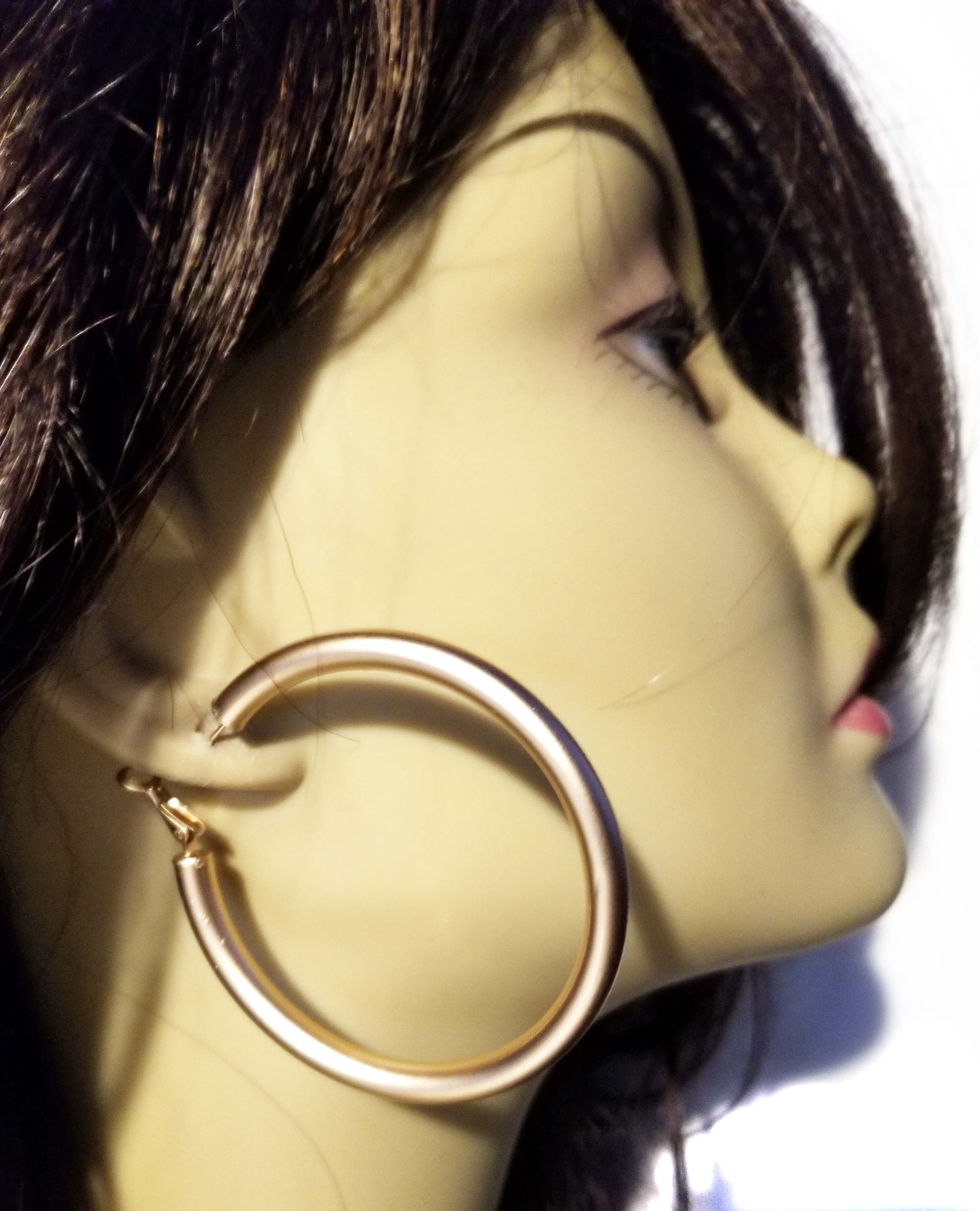 Matte Gold Tone Hoop Earrings Tube Hoops 2 inch Hoops - Walmart.com