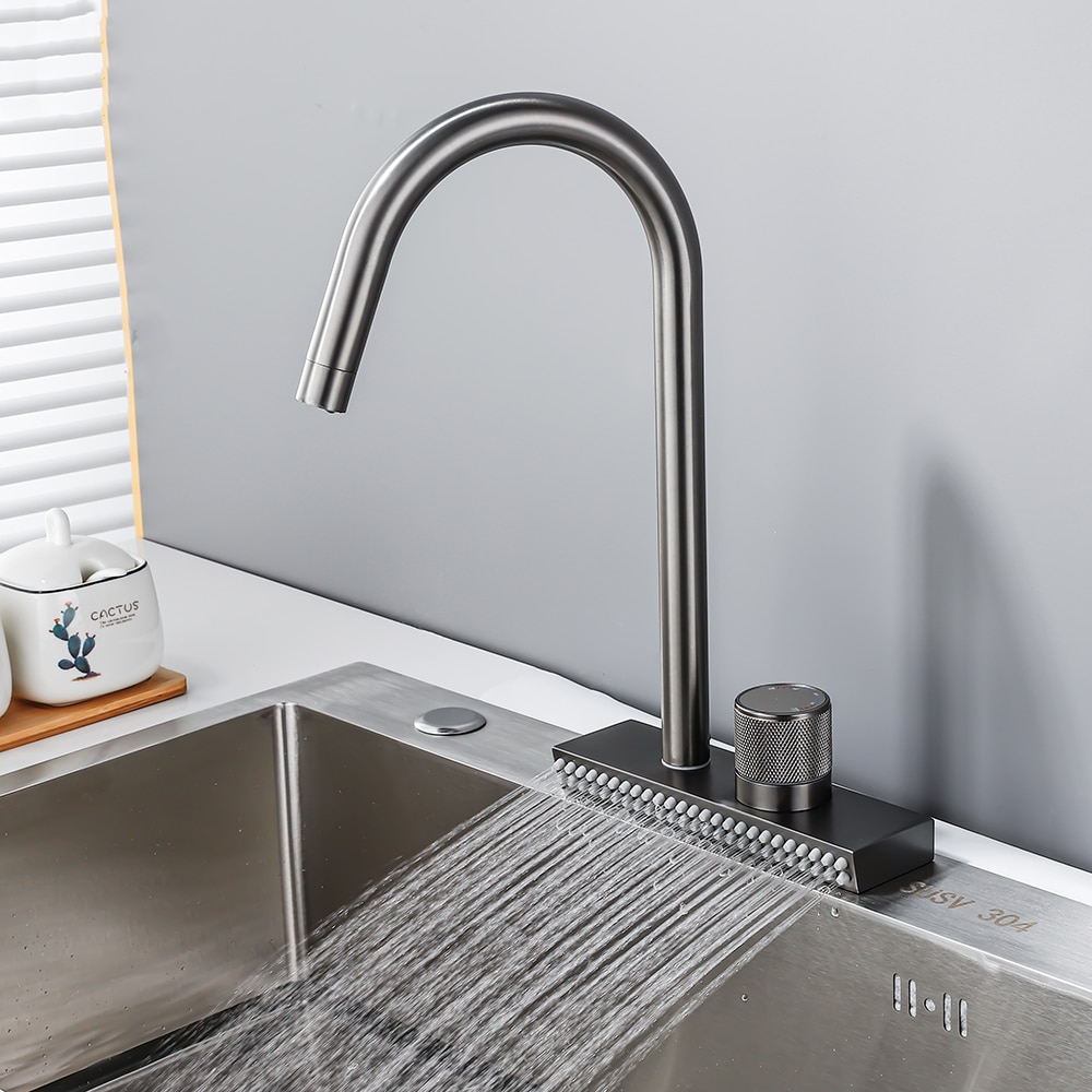Matte Gray Gun Gray Kitchen Sink Faucet with Single Handle Pull Down ...