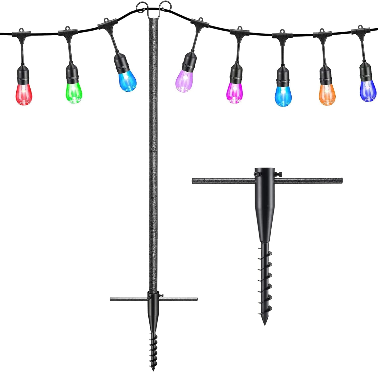 Matte Gray Stainless Steel String Light Pole - 10 FT Adjustable Poles ...