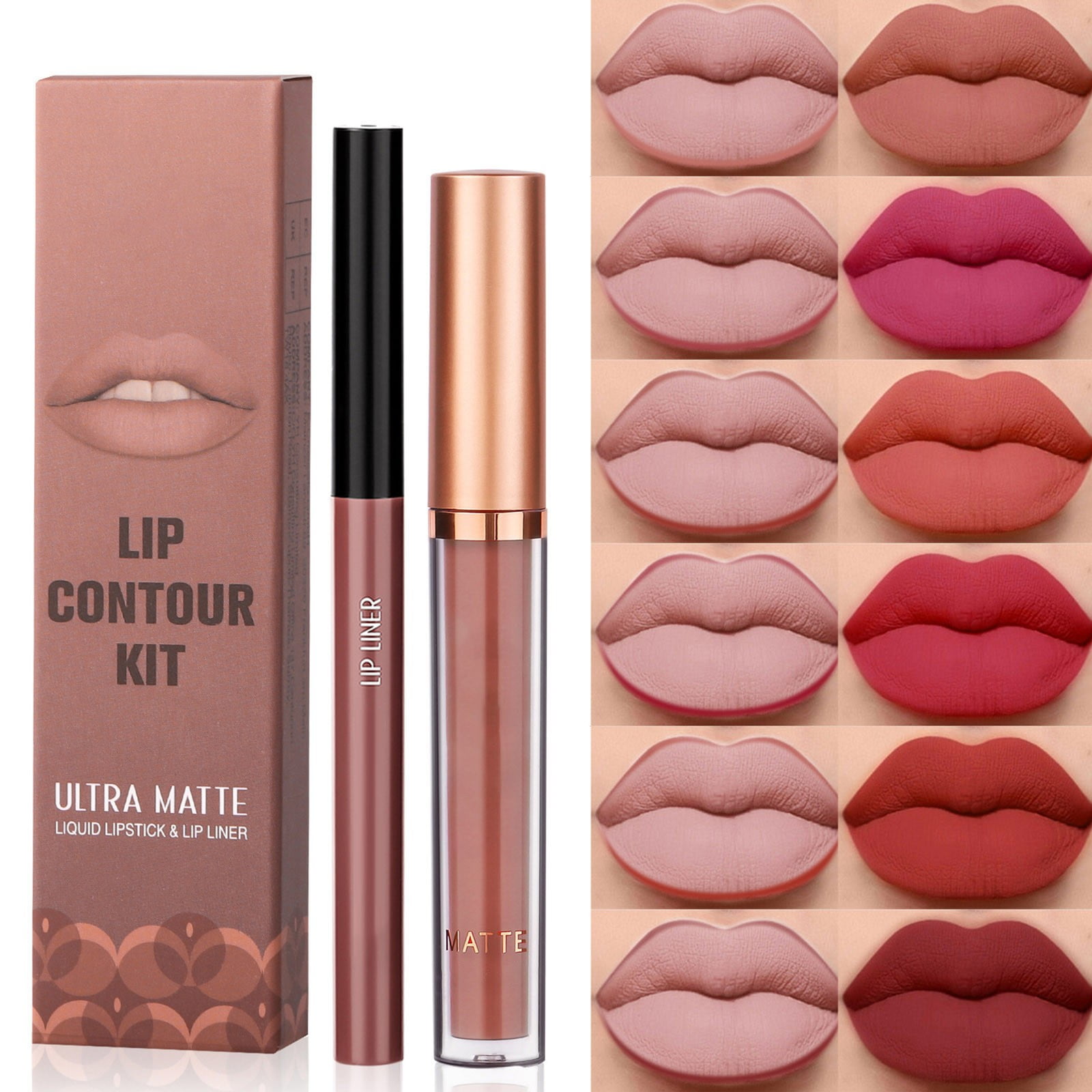 Matte Lip Gloss & Rotatable Lipliner Set | Long-Lasting Velvet Finish | Highly Pigmented ...