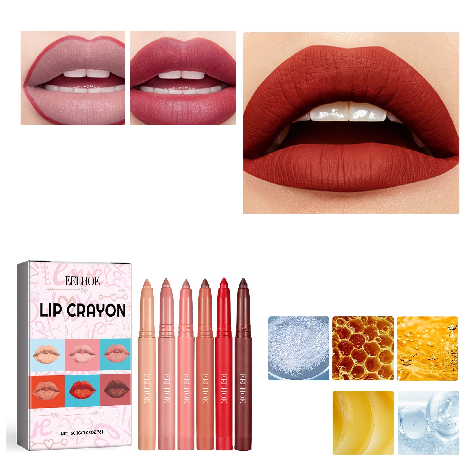 Matte Lip Pencil Set - 6 Creamy Long-Lasting Lip Liners | Rich ...