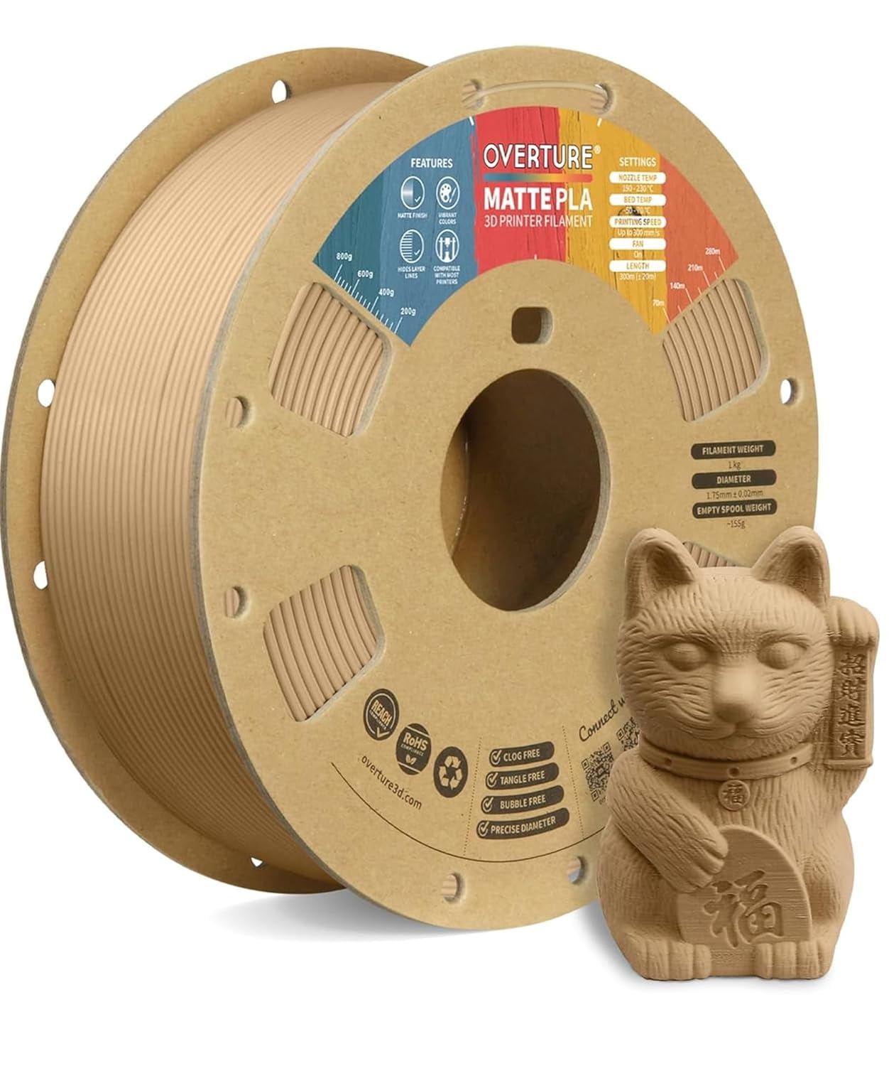 Matte PLA 3D Printer Filament 1.75mm, Matt Surface & Low Warping ...