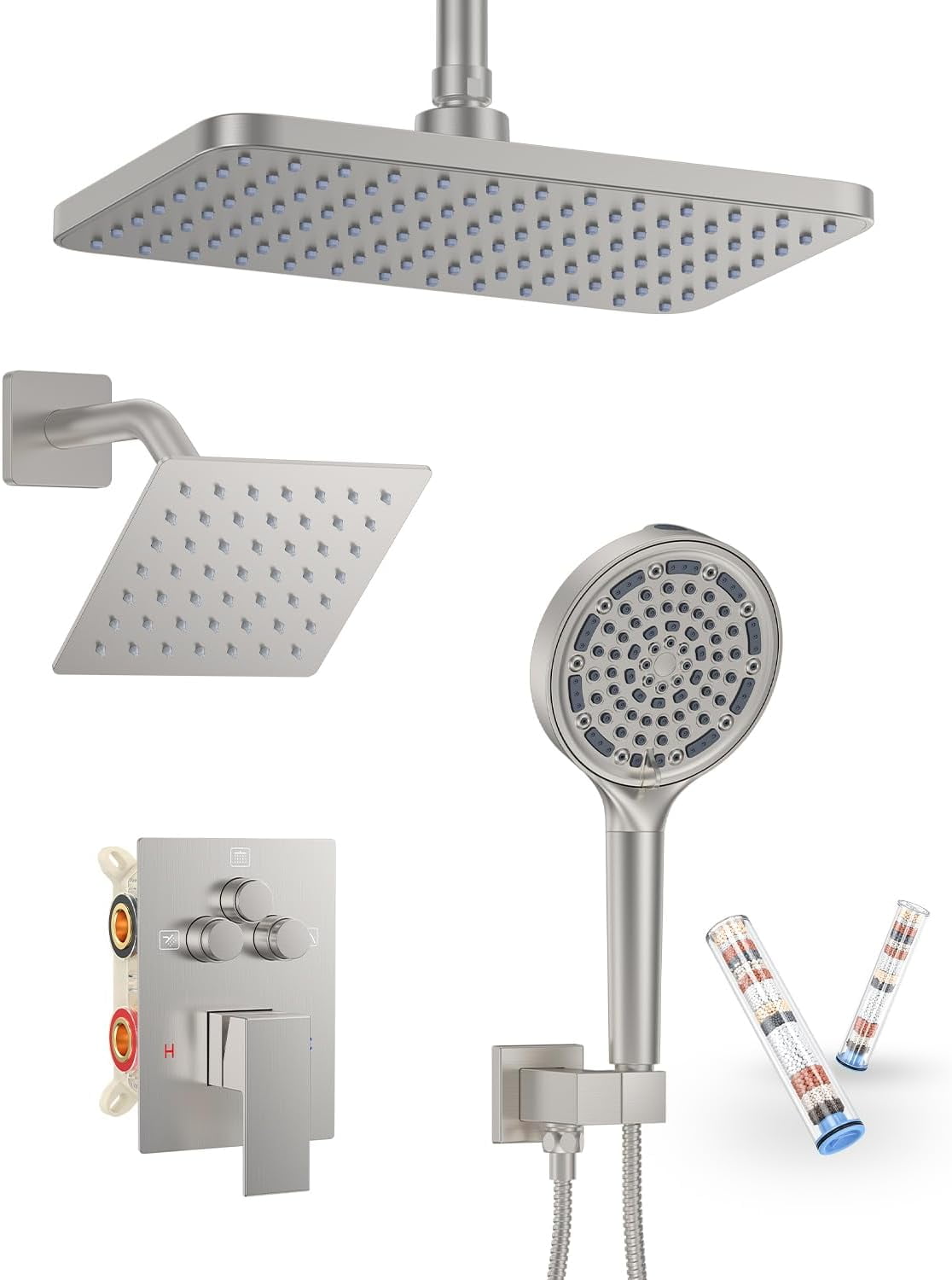 Matte Rainfall Shower System Premium Filtered Handheld Sprayer & Fixed ...