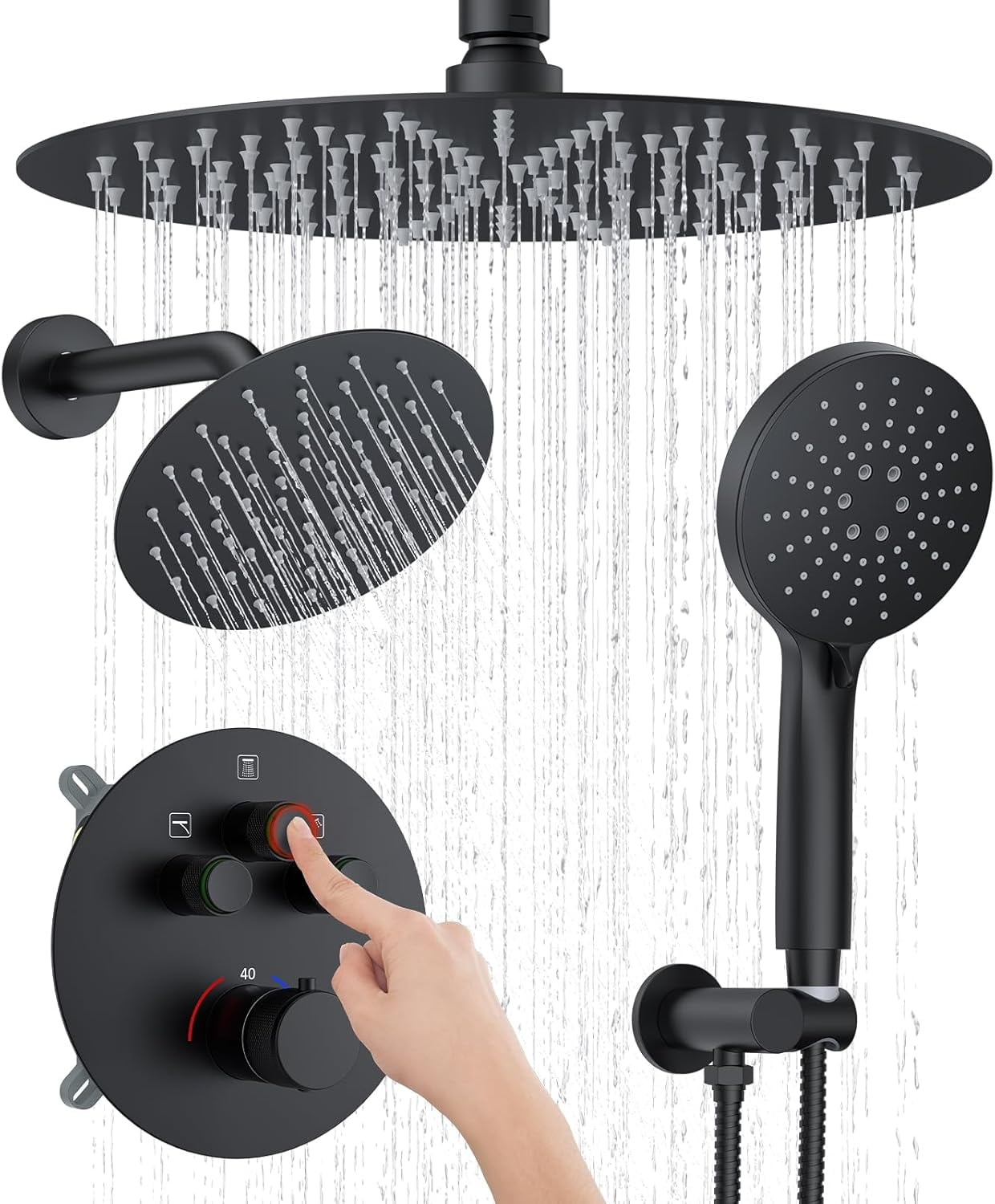 Matte Rainfall Shower System - Premium Shower Head & Handheld Sprayer ...
