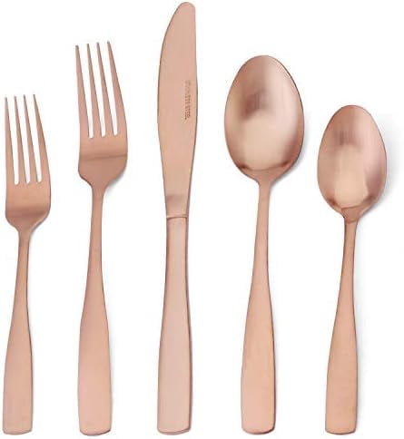 Matte Rose Gold Silverware Set, 20-Piece Stainless Steel Flatware set ...