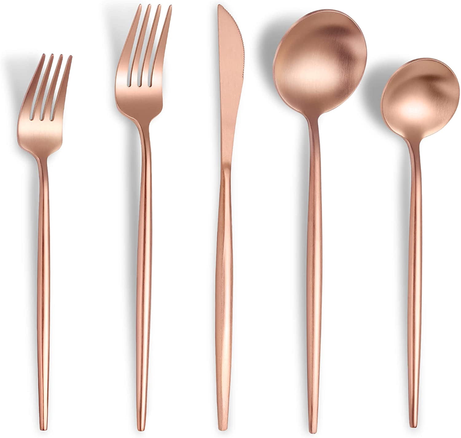 Matte Rose Gold Silverware Set for 6,Modern Stainless Steel Brushed ...
