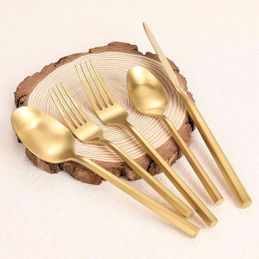 Matte Sierware Set Gold Flatware Set with Hexagon Handle 20 Pieces 18/0 ...