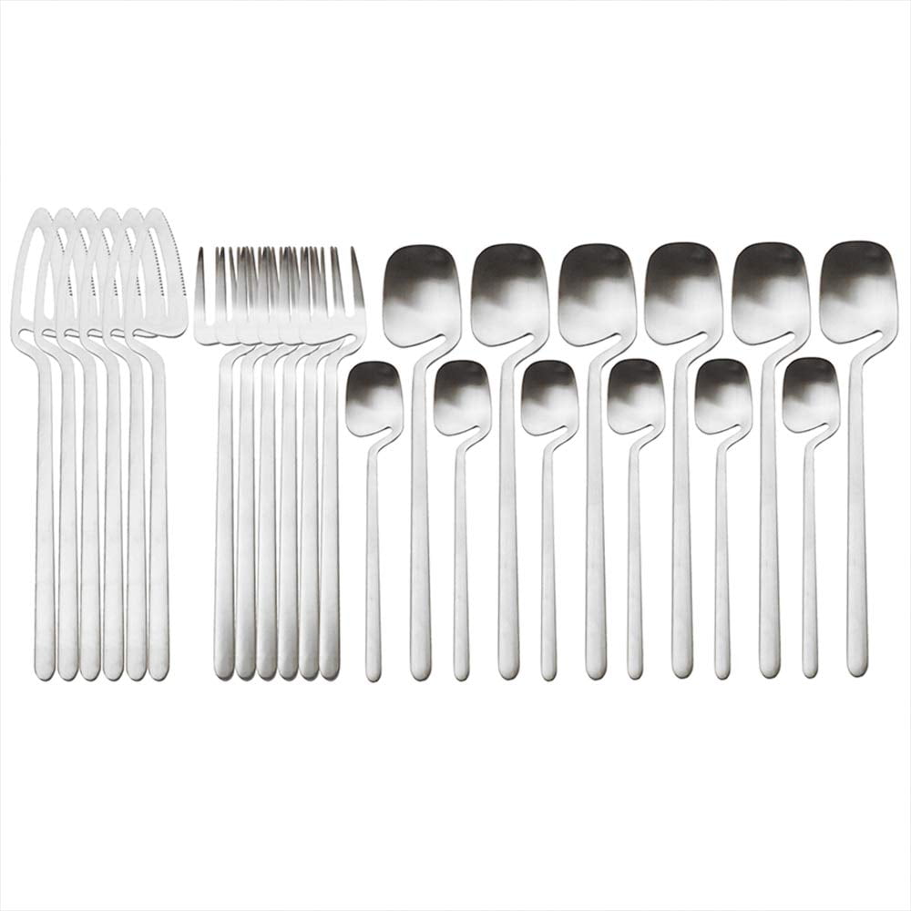Matte Silver Cutlery Set 24 Pack,Kitchen Silverware/Flatware Anti-rust Utensil Set,Stainless ...