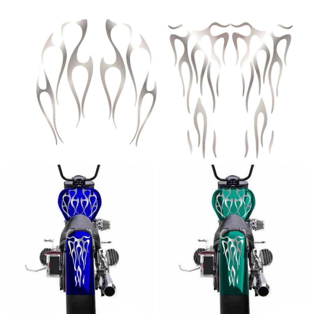 Matte Silver Motorcycle Flame Sticker Kit for Gas Tank and Mudguard ...