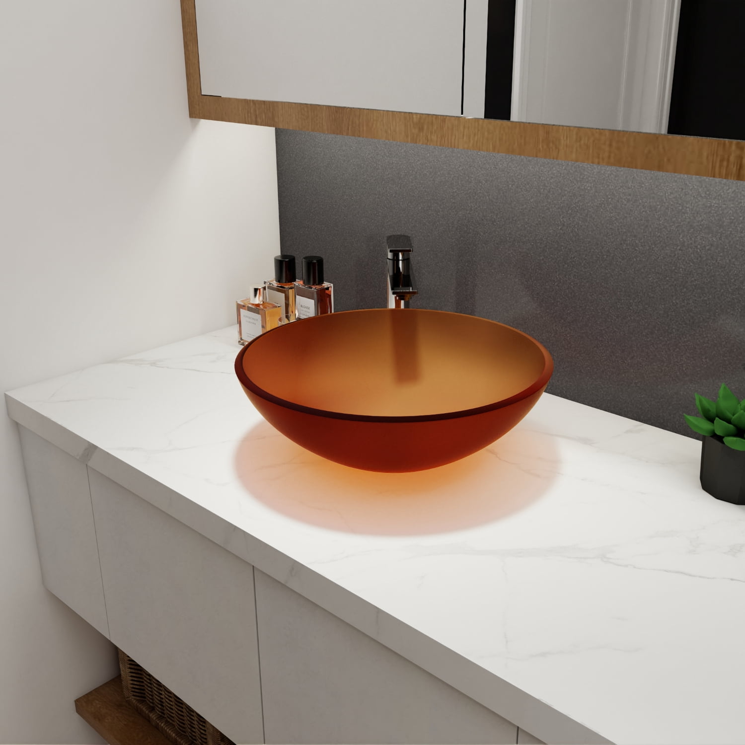Matte Tea Tempered Glass Round Bathroom Vessel Sink Basin - Modern and ...