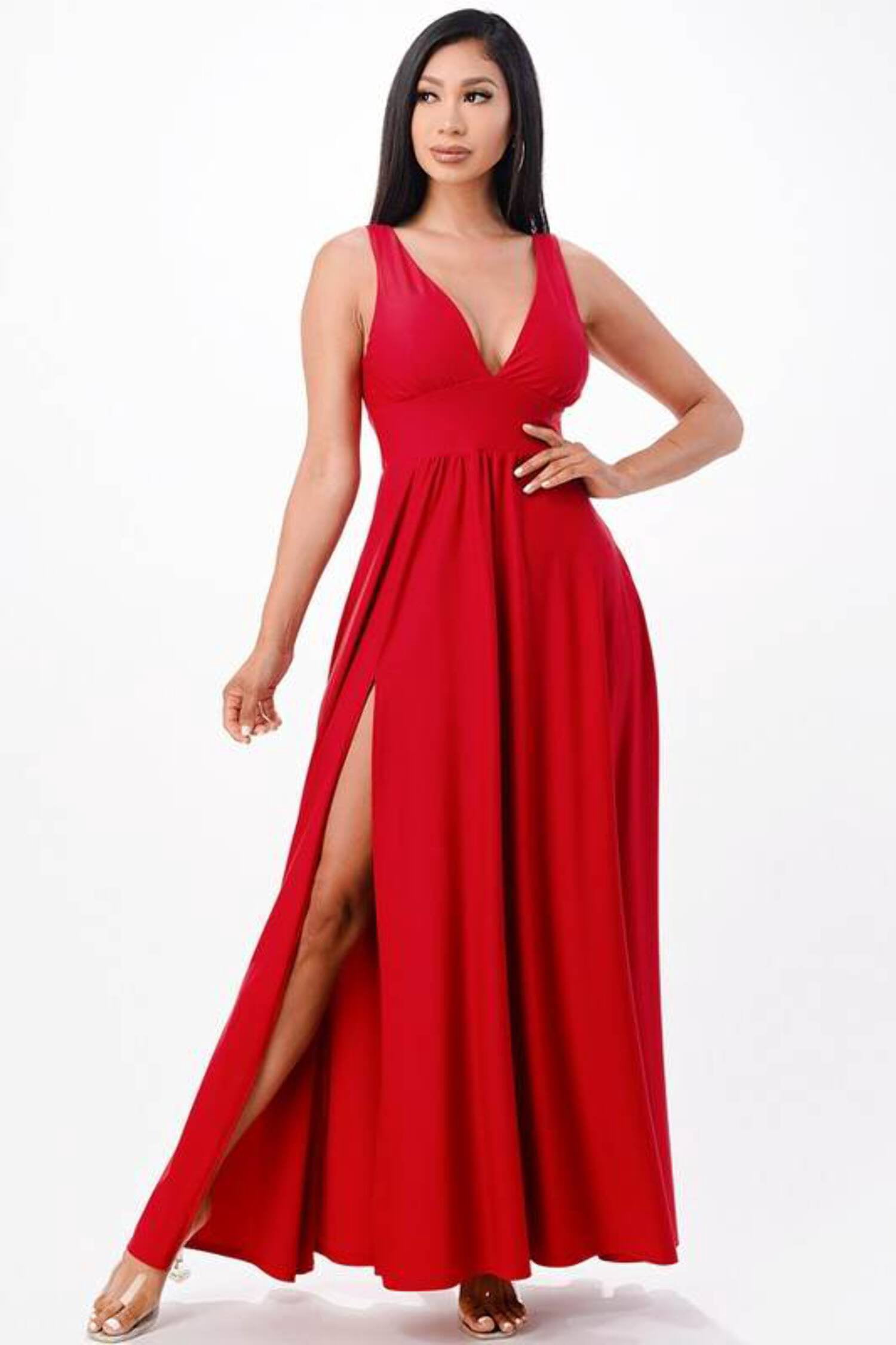 Matte Tricot Deep V Neck A Line Dress - Walmart.com