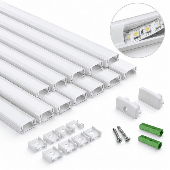Matte White 20-pack 3.28ft Pre-drilled Clip Free LED Strip U Diffuser ...
