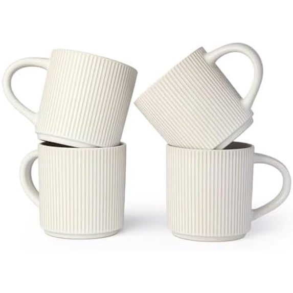 Matte White Coffee Mugs Set of 4, 12 Ounce Mug with Handles, Ceramic ...