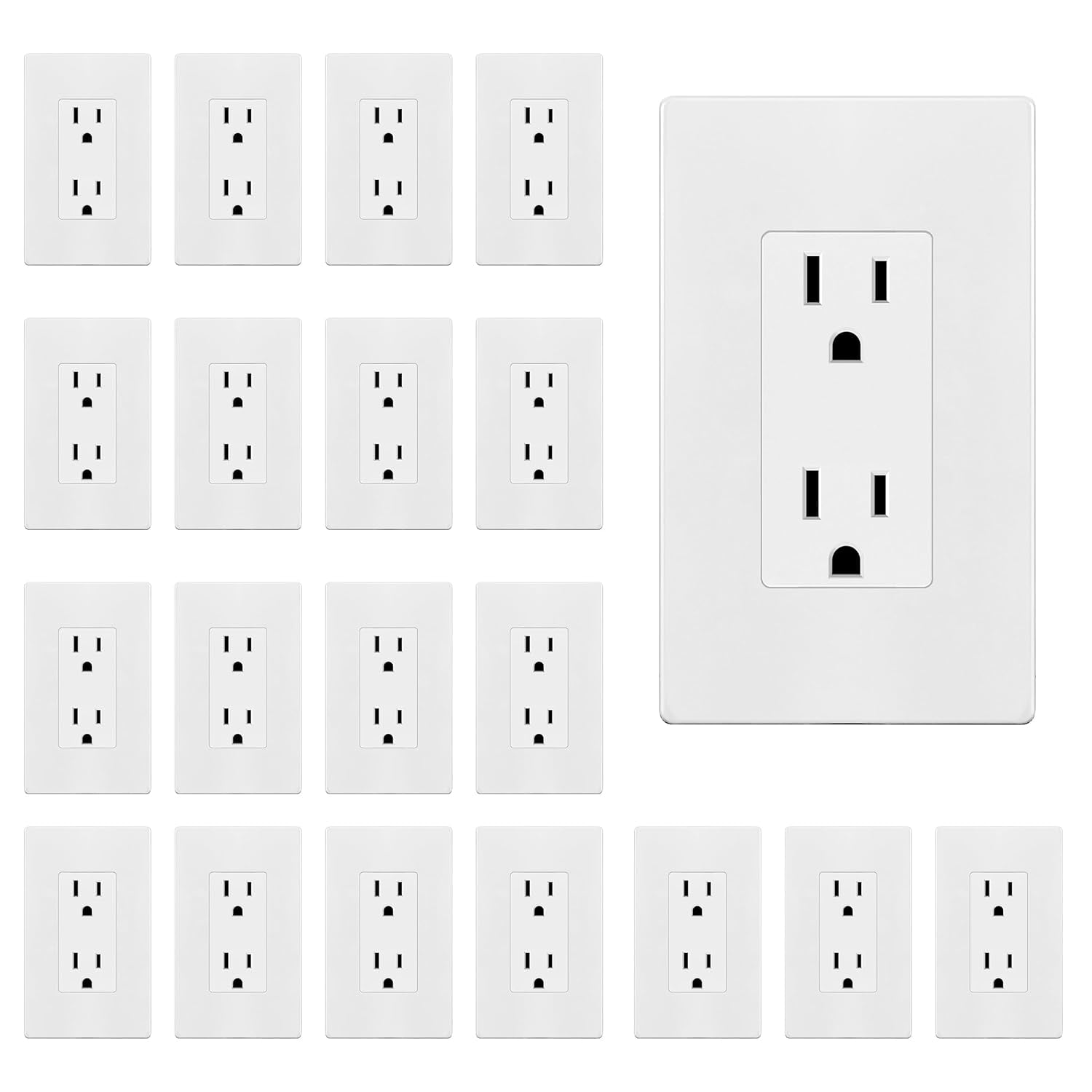 Matte White Decorator Receptacle with Screwless Wall Plate, Standard ...