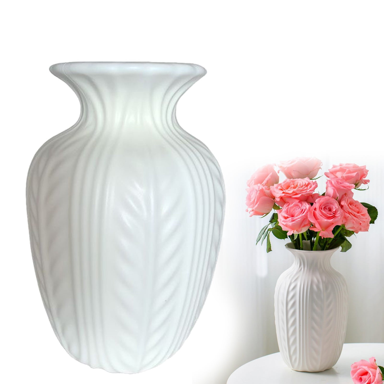 Matte White Flower Vase,Unique Wheat Ear Textured Modern Large Vases ...