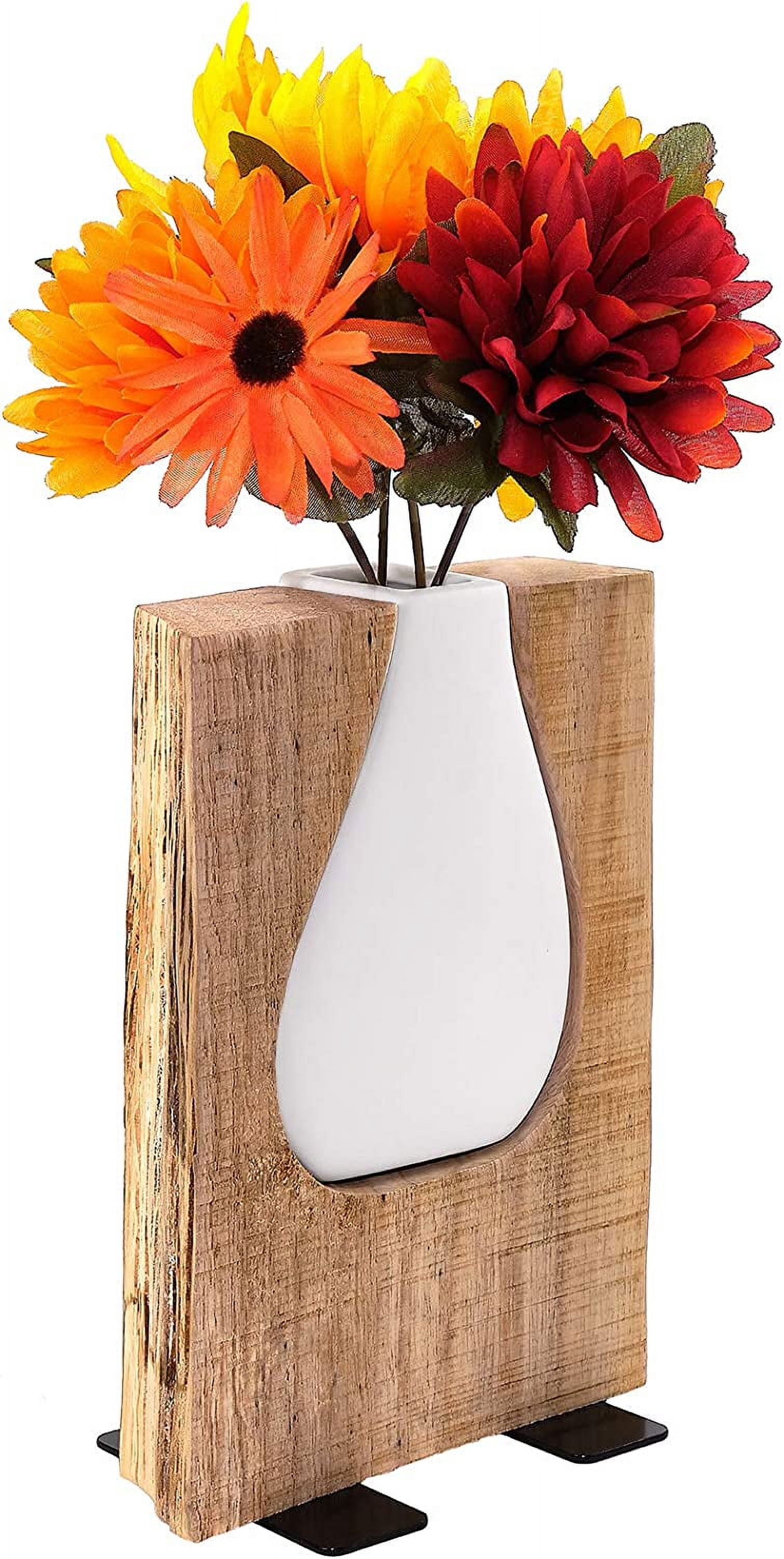 Matte White Glass and Wood Vase - Flower Vase ative Centerpieces for ...
