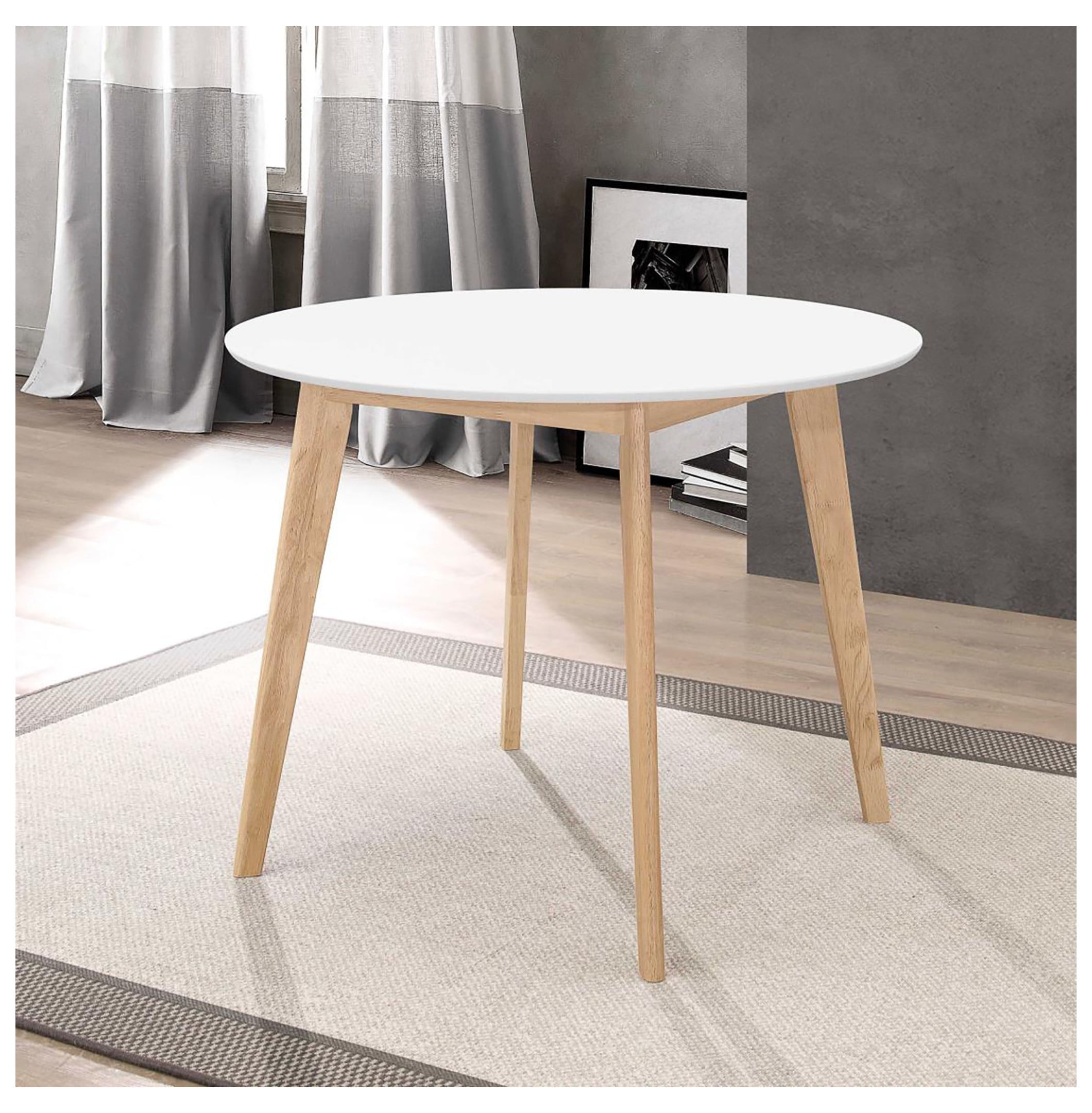 Matte White and Natural Round Dining Table White + Primary Living Space ...