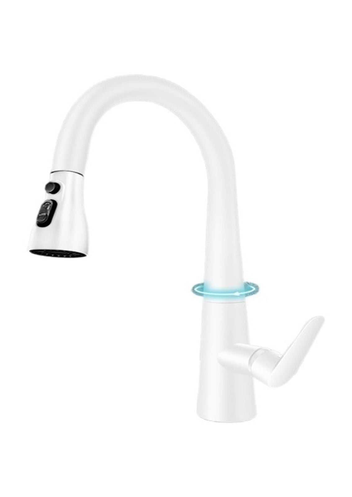 Matte White Pull Out Kitchen Faucet, 360 Rotation Brass Stream Sprayer ...