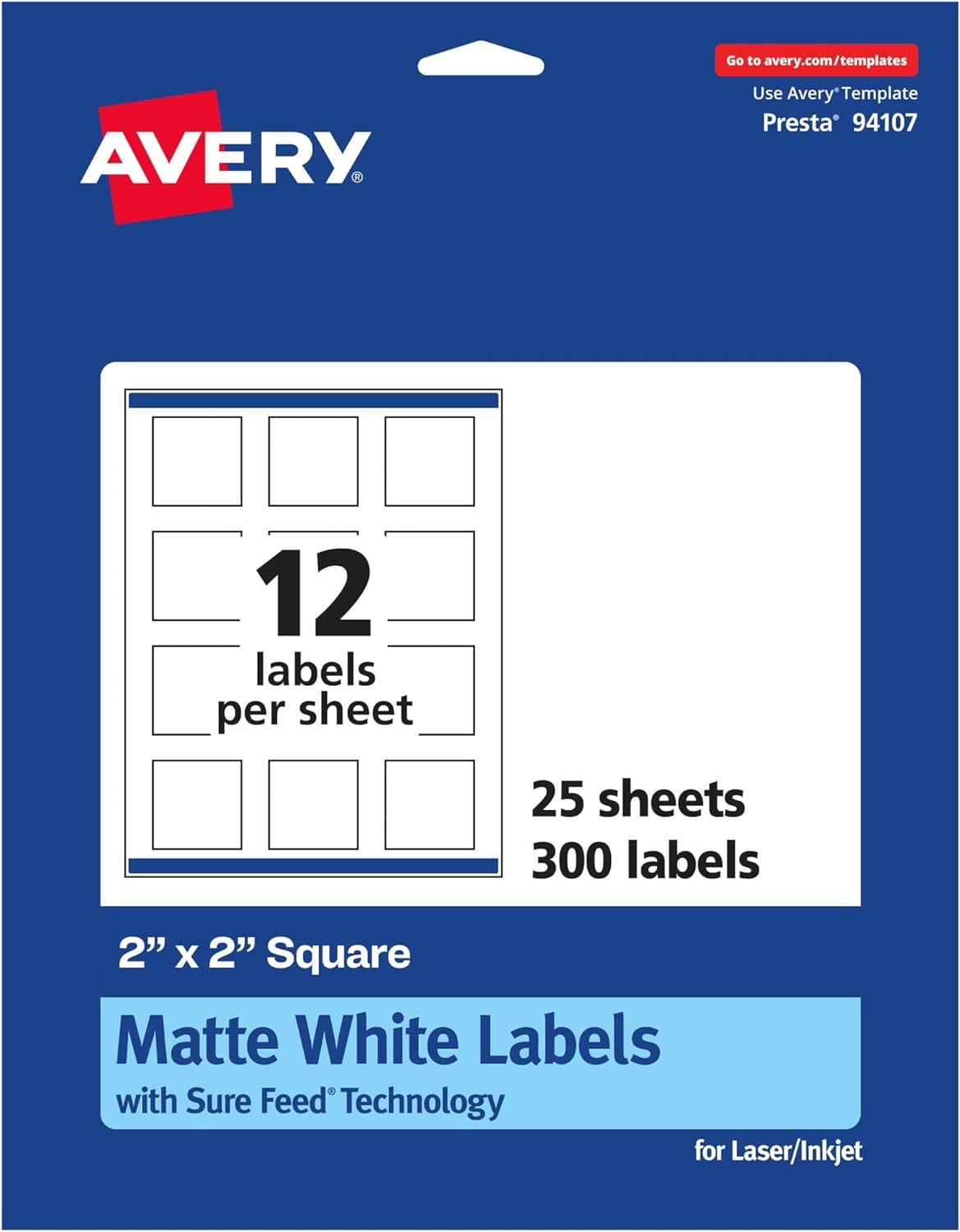 Matte White Square Labels, Sure Feed Technology, 2" x 2", 300 Matte ...