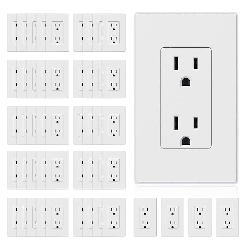 Matte White Standard Decorator Electrical Wall Receptacle Outlet, 15A ...