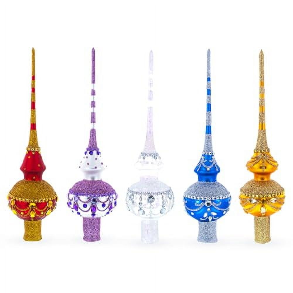 Matte White with Sparkling Top Mouth Blown Glass Christmas Tree Topper ...