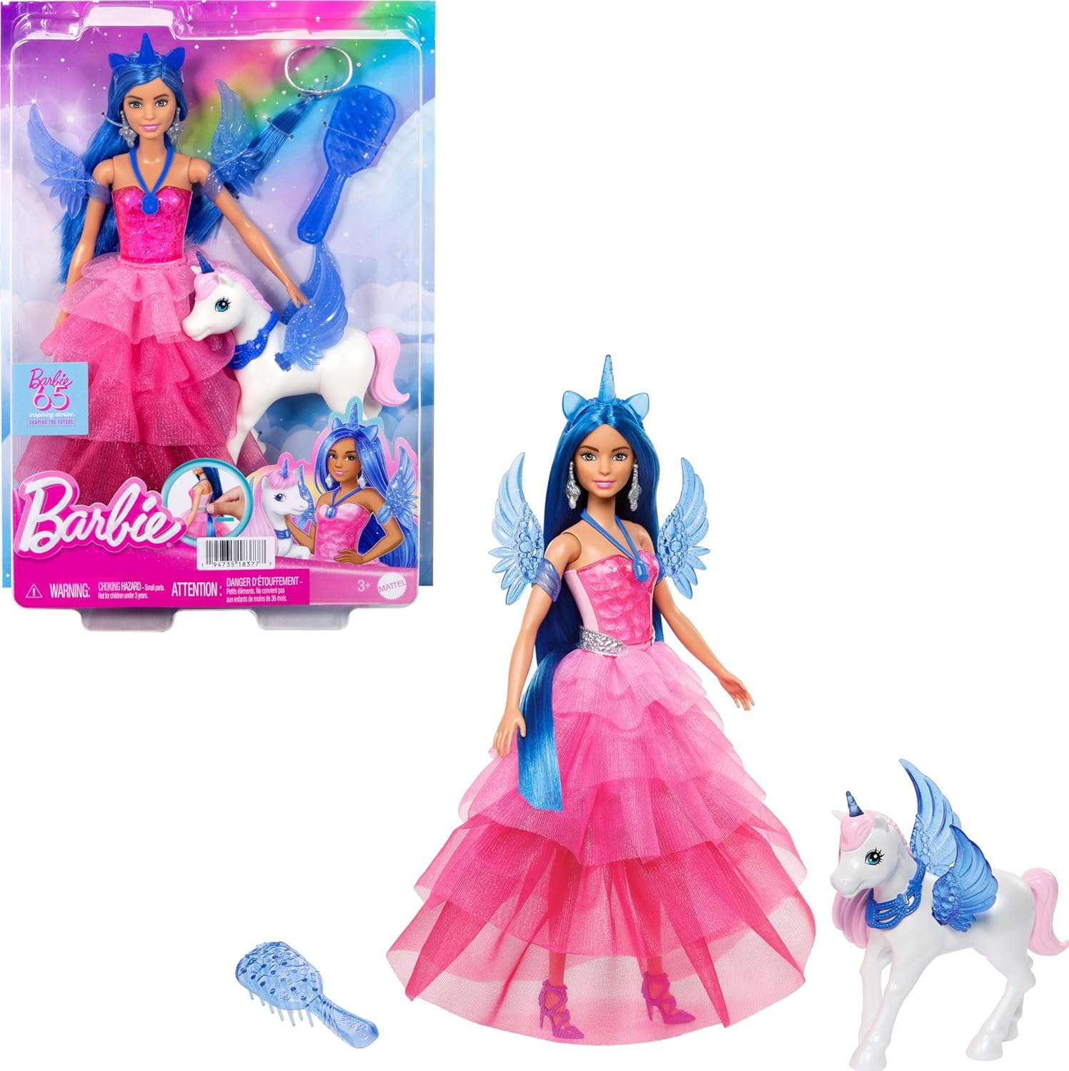 Mattel Barbie 65 Barbie Doll with Alicorn, Blue/Pink - Walmart.com