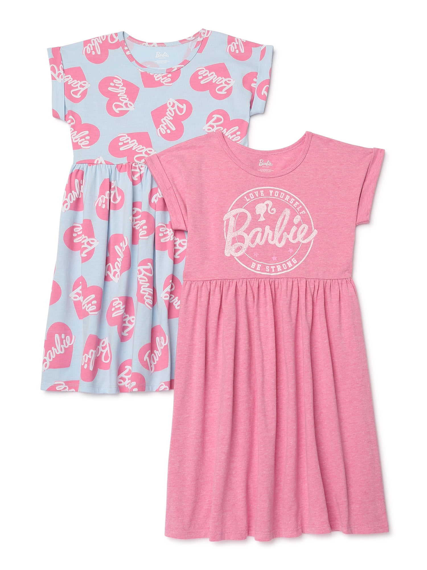 Mattel Barbie Girls Play Dress with Short Sleeves, 2-Pack, Sizes 4-16 ...