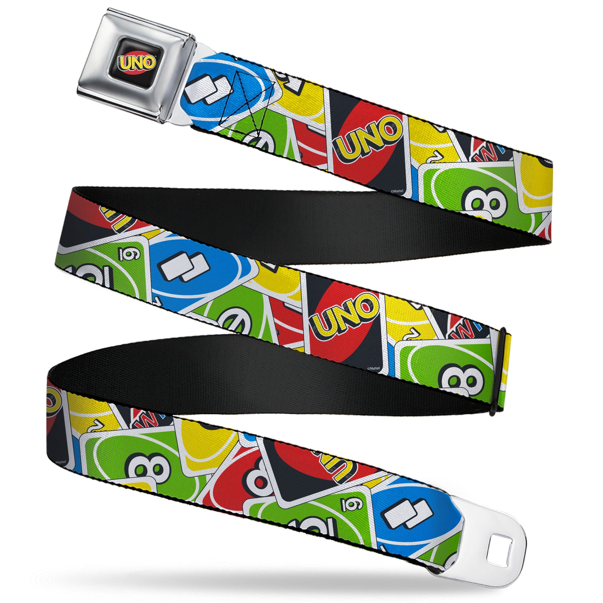 Mattel Belt, Seatbelt Buckle Belt, UNO Cards Stacked Collage Multi ...