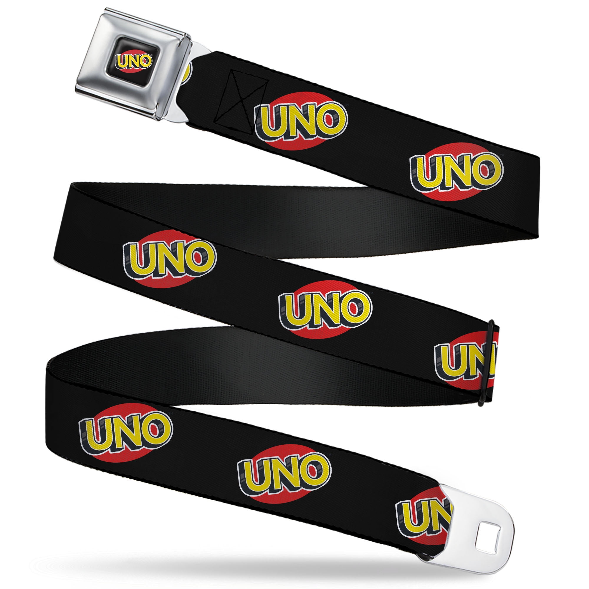Mattel Belt, Seatbelt Buckle Belt, UNO Game Logo Black Red Yellow, 32 ...